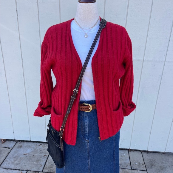 J. Crew | Sweaters | J Crew Red Chunky Rib Zip Front Cardigan Size ...